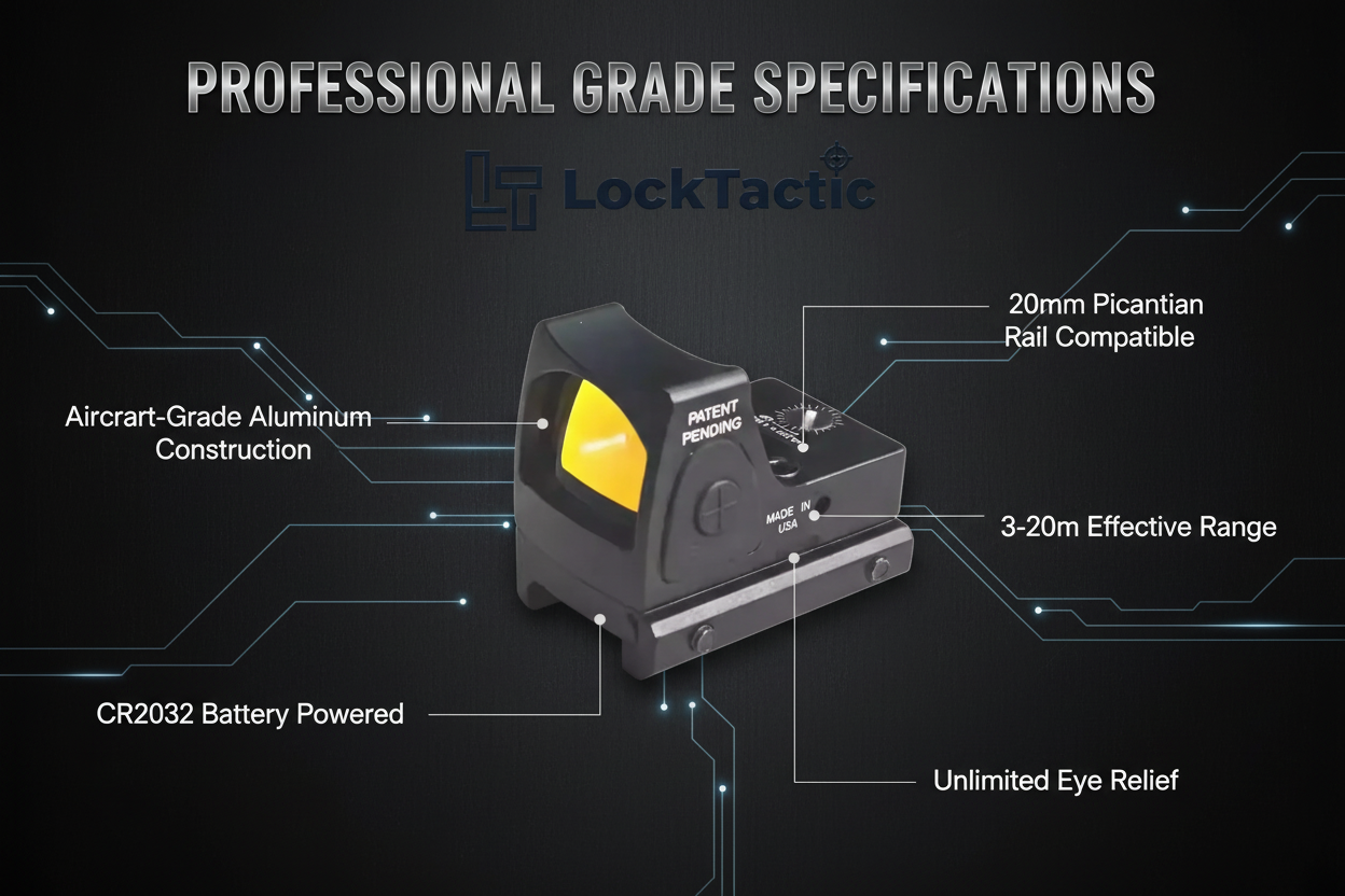 LockTactic RMR Miniature Reflex Red Dot Sight | Ultra-Lightweight 60g
